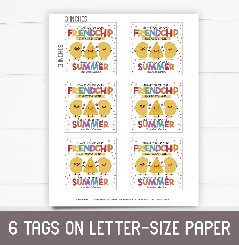 End of the Year Summer Gift Tag for Classmates – “thank You for Your ...