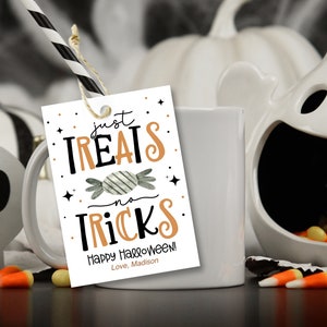 Printable Halloween Favor Tags. Just Treats Not Tricks. Greeting Card ...