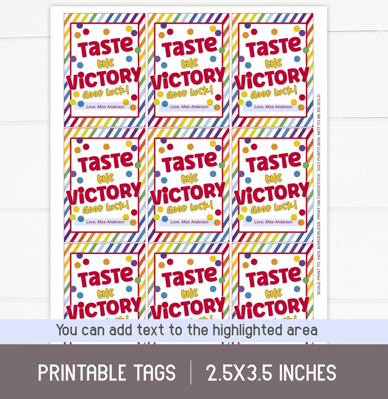 Printable Sports Treat Tag. Candy Gift Tags. Taste the Victory. Instant ...
