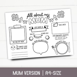 All About My Mom Printable Coloring Card | Mother’s Day Activity | A4 ...