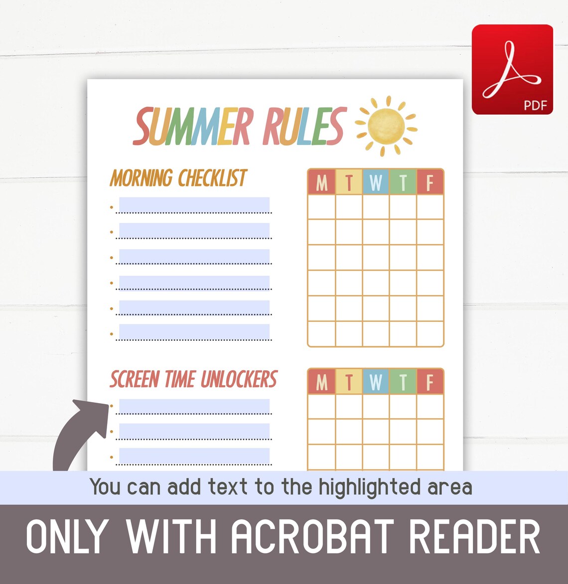 Summer Rules Chart for Kids – Morning Checklist & Screen Time Routine ...
