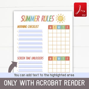 Summer Rules Chart for Kids – Morning Checklist & Screen Time Routine ...