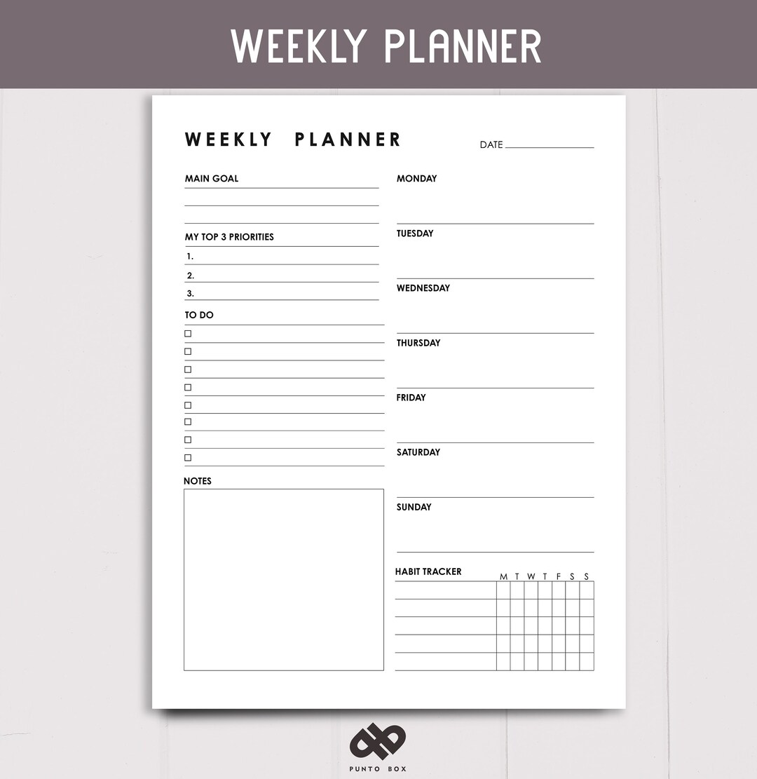 Printable Weekly Planner. Minimal Weekly Schedule. Weekly Organizer ...