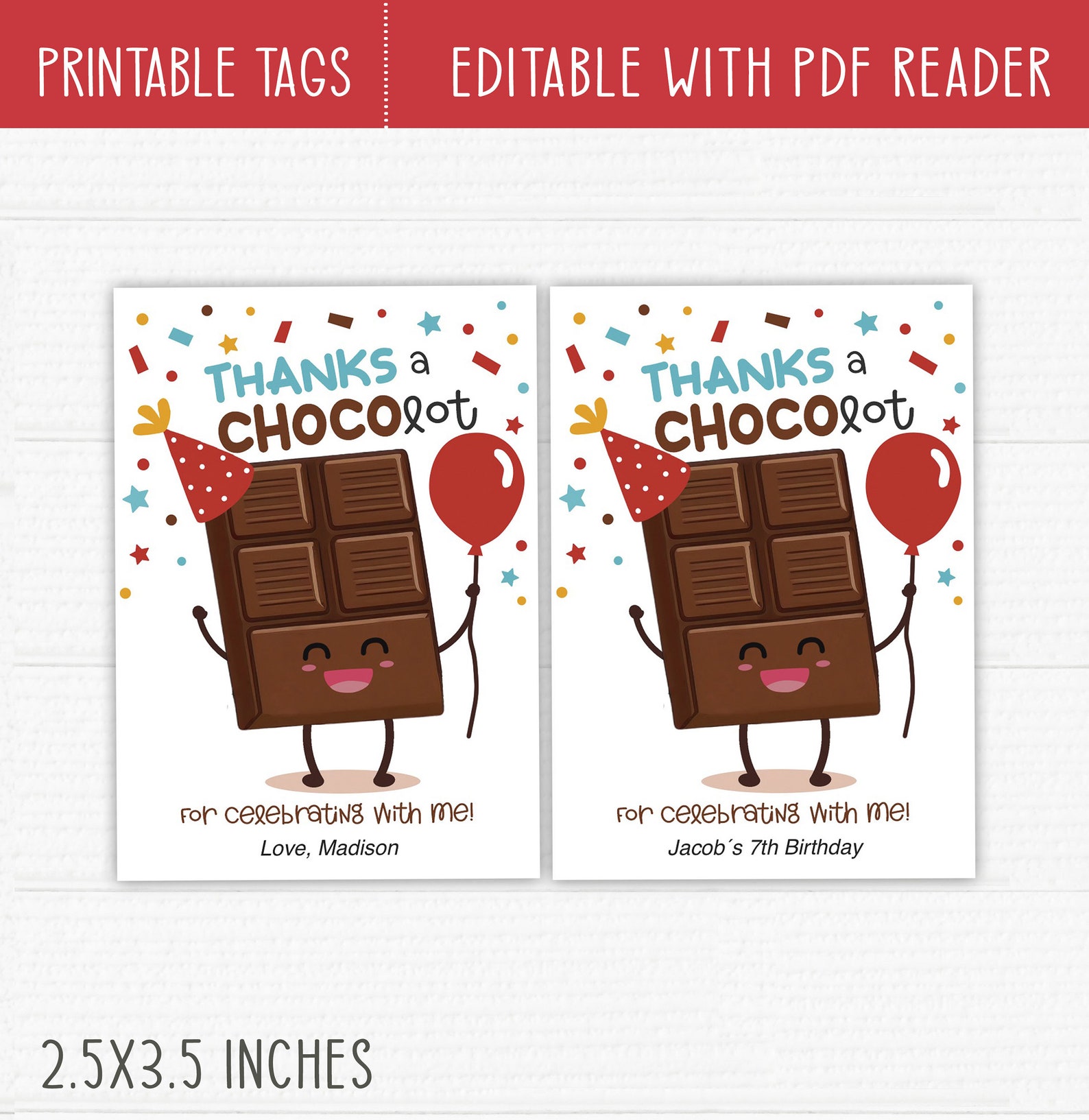 Printable Birthday Favor Tags. Chocolate Favor Tag. Classroom - Etsy