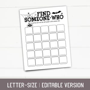 Editable Halloween Bingo Game – Find Someone Who Edition | Fun ...