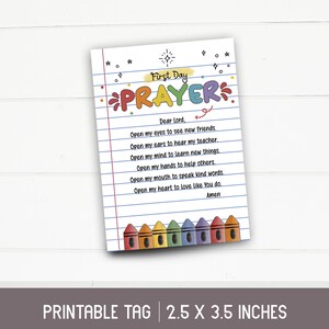 Printable First Day of School Prayer Tag. Sunday School. Back to School ...