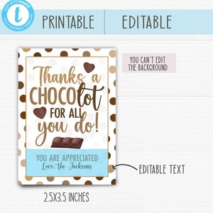 Teacher, Staff Appreciation Favor Tags. Chocolate Favor Printable Tag ...
