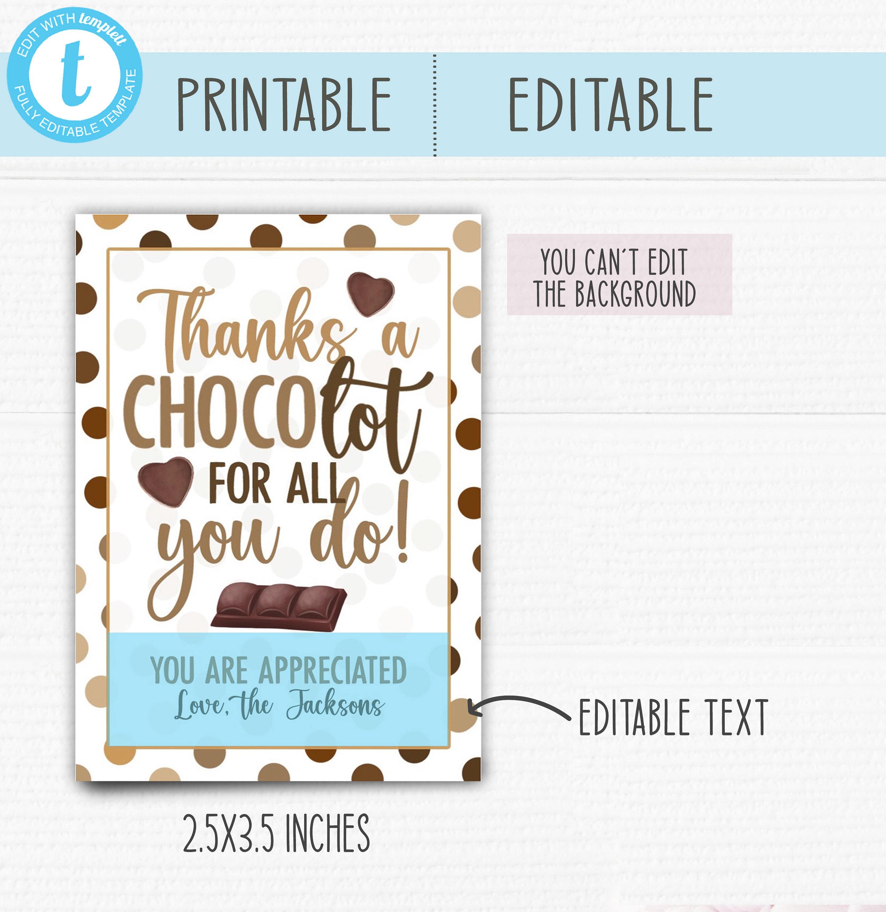 Teacher, Staff Appreciation Favor Tags. Chocolate Favor Printable Tag ...