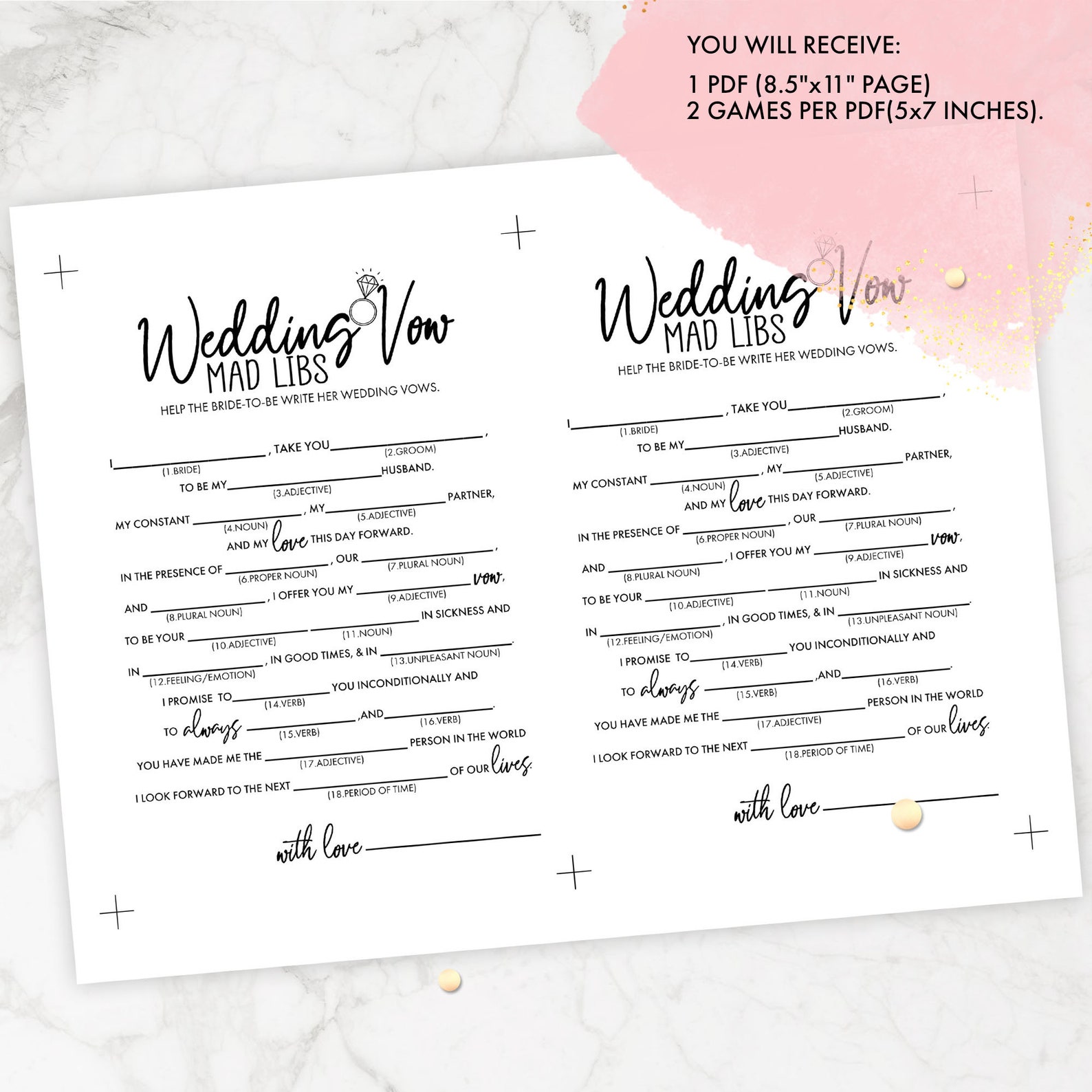 Bridal Shower Games. Wedding Vow Mad Libs. Bride and Groom - Etsy