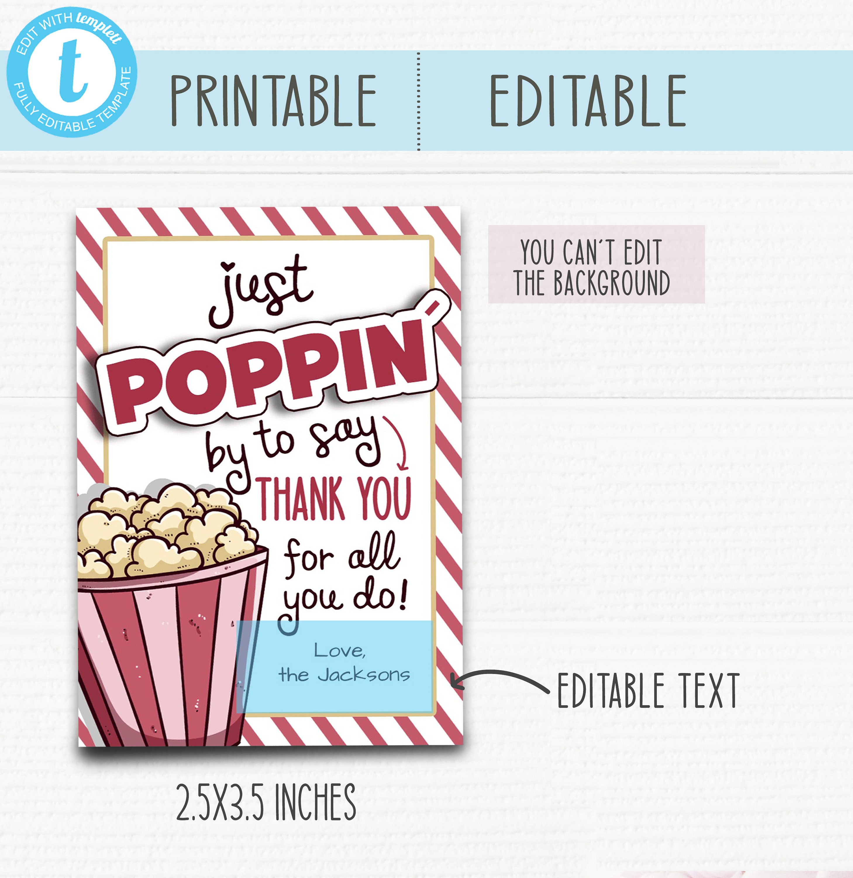Teacher Appreciation Favor Tags. Printable Tag. Popcorn Favor. Just ...