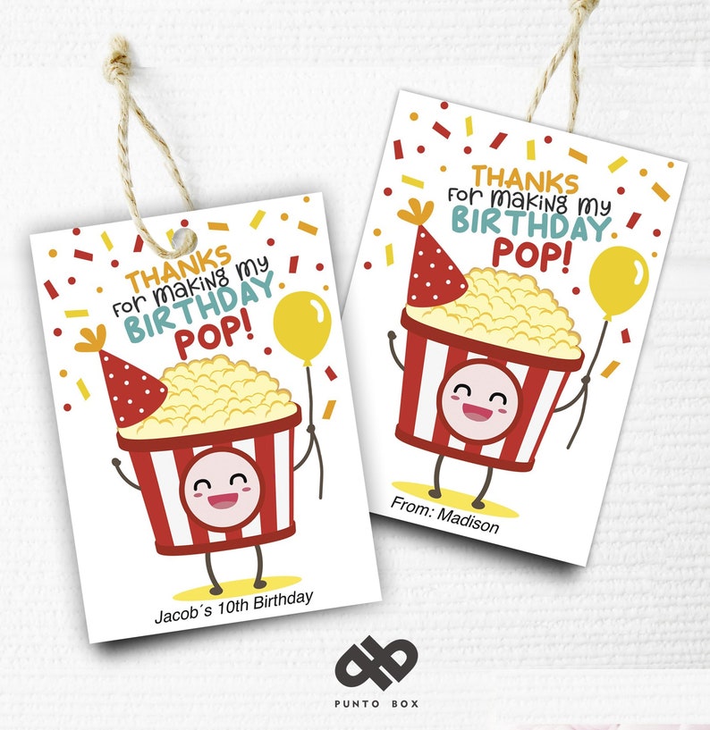 Printable Birthday Favor Tags. Popcorn Favor Tag. Classroom Snacks ...