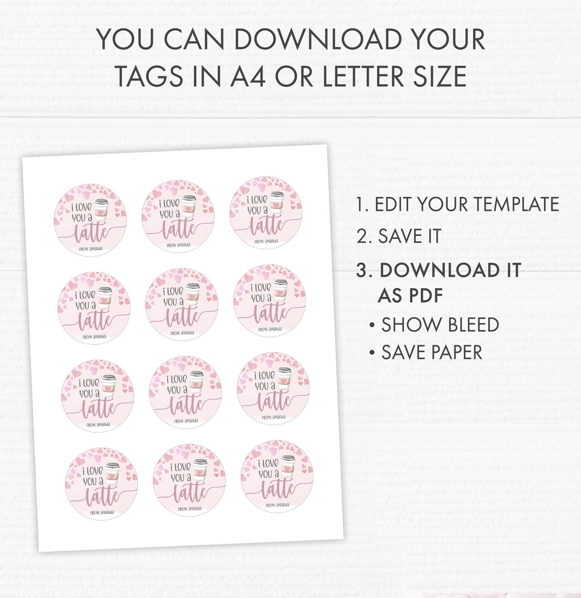 Printable Thanks a Latte Tag. Three Sizes. Gray. Editable - Etsy