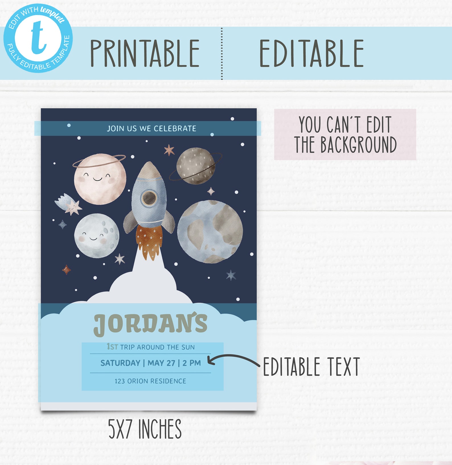 Editable Space Birthday Invitation. 1st Birthday. One Year - Etsy