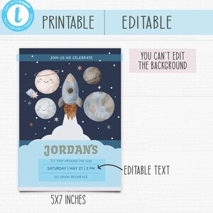 Editable Space Birthday Invitation. 1st Birthday. One Year Old. First ...