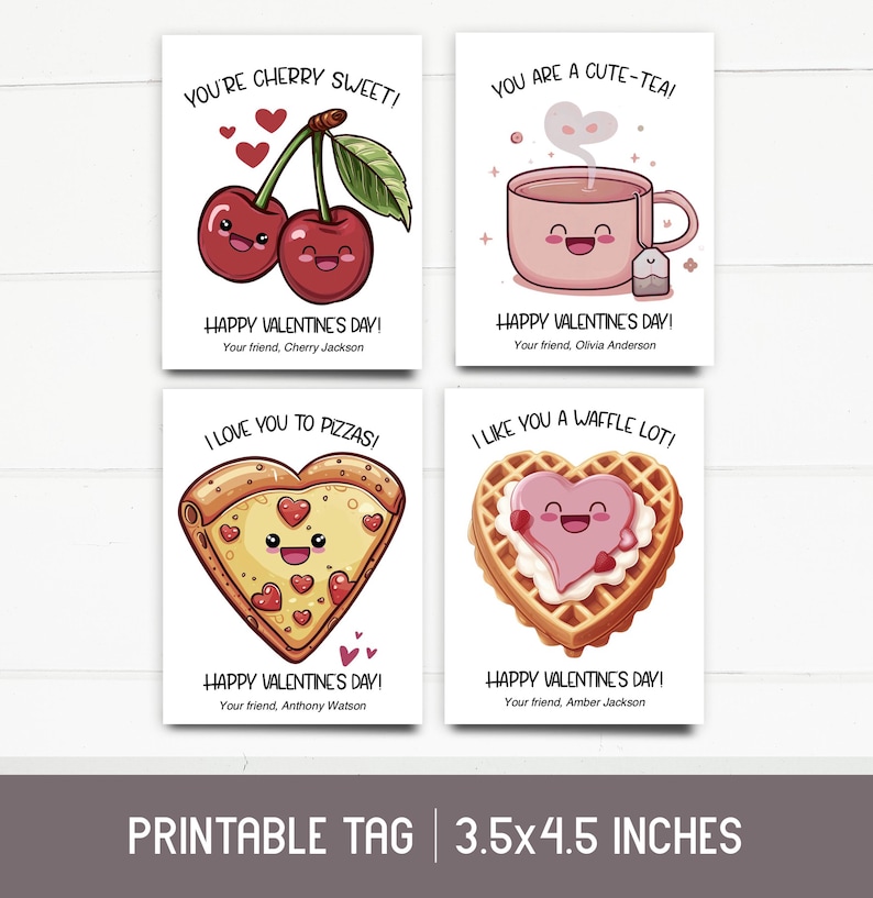 Valentine’s Food Pun Cards | Cute & Editable | 20-pack. Instant ...