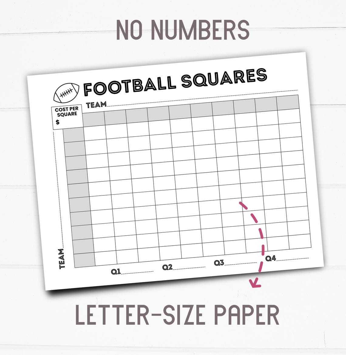 Football Squares Printable Game • 100 Square Football Pool Template ...
