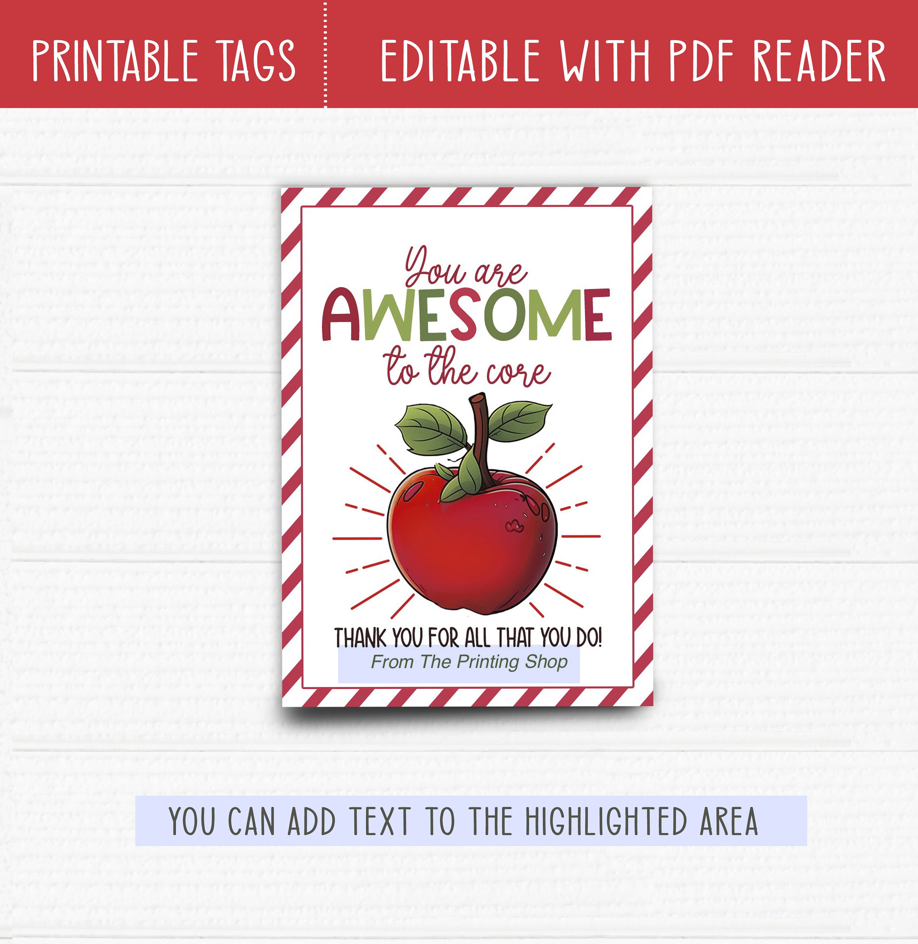 Printable Staff Favor Tag. You Are Awesome to the Core. Teacher ...