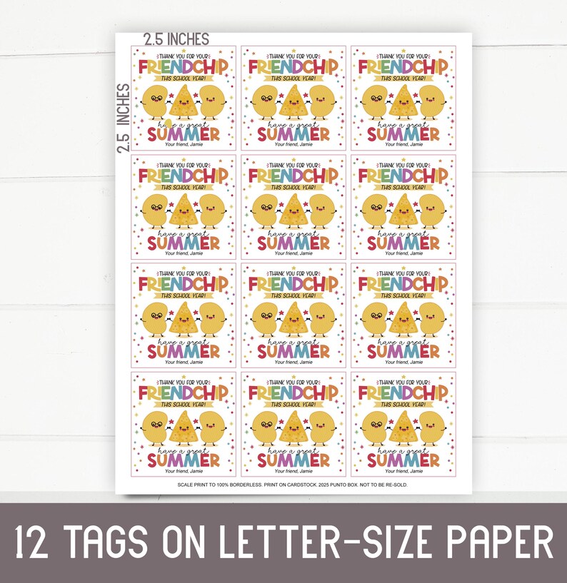 End of the Year Summer Gift Tag for Classmates – “thank You for Your ...