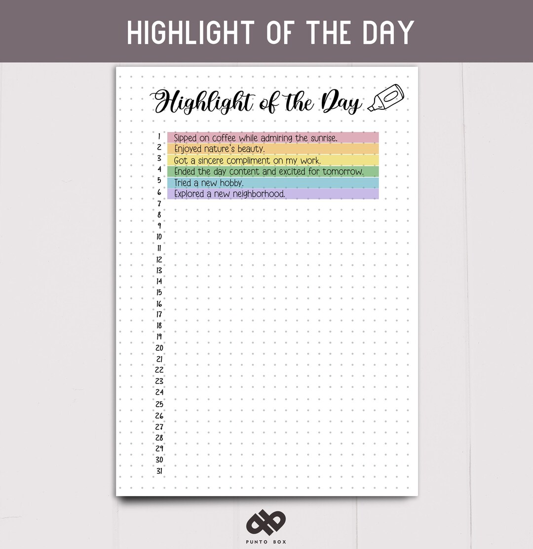 Printable Highlight of the Day. A5 Journal Page. Daily Tracker. - Etsy