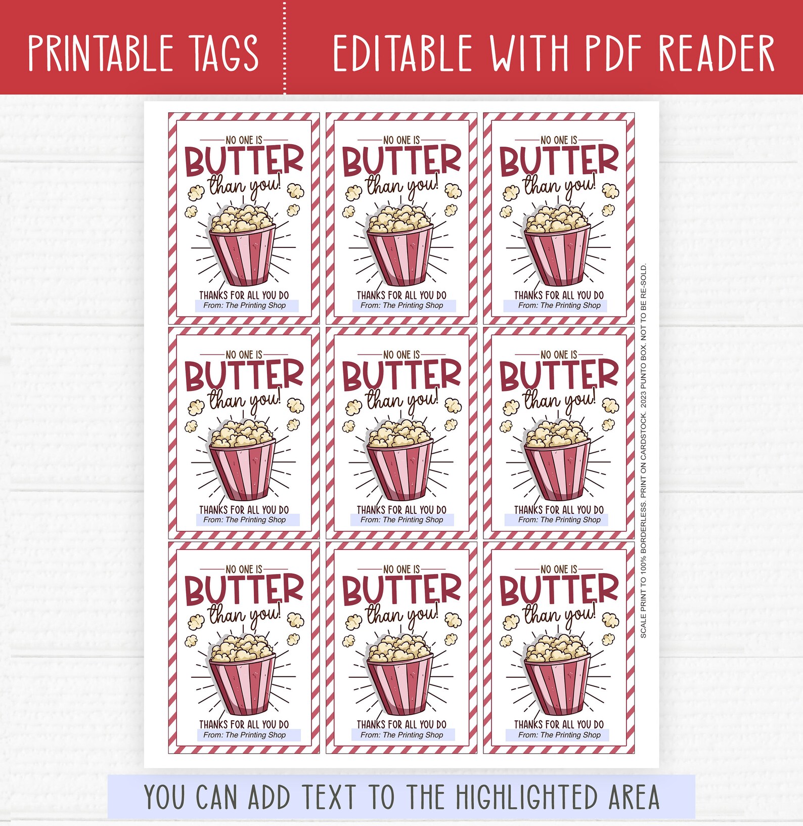 Printable Popcorn Favor Tags. Staff, Employee Appreciation Tag. No One ...