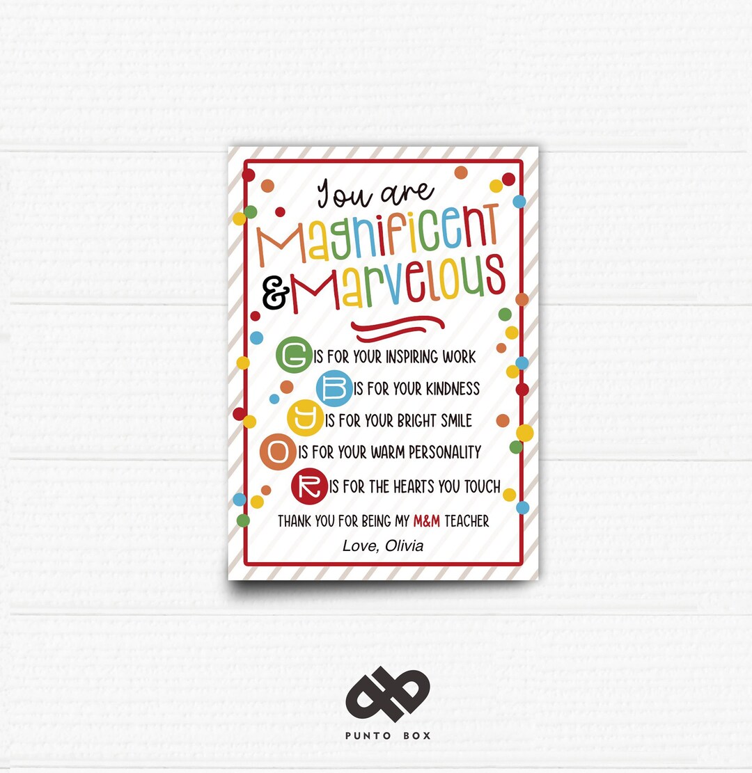 Teacher Appreciation Favor Tag. You Are Marvelous and Magnificent ...