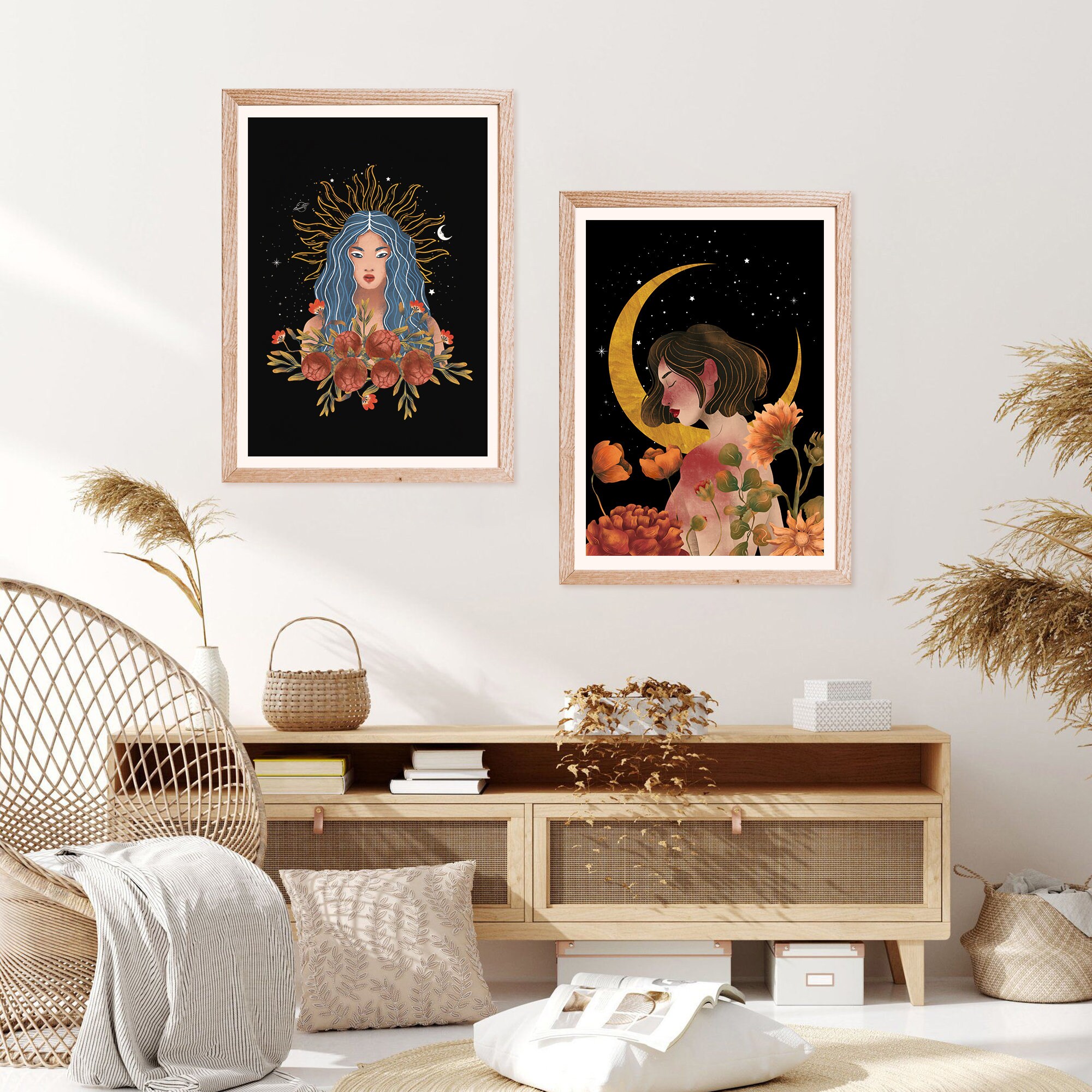 Feminine Goddess Print Poster Art Drawing Wicca | Etsy