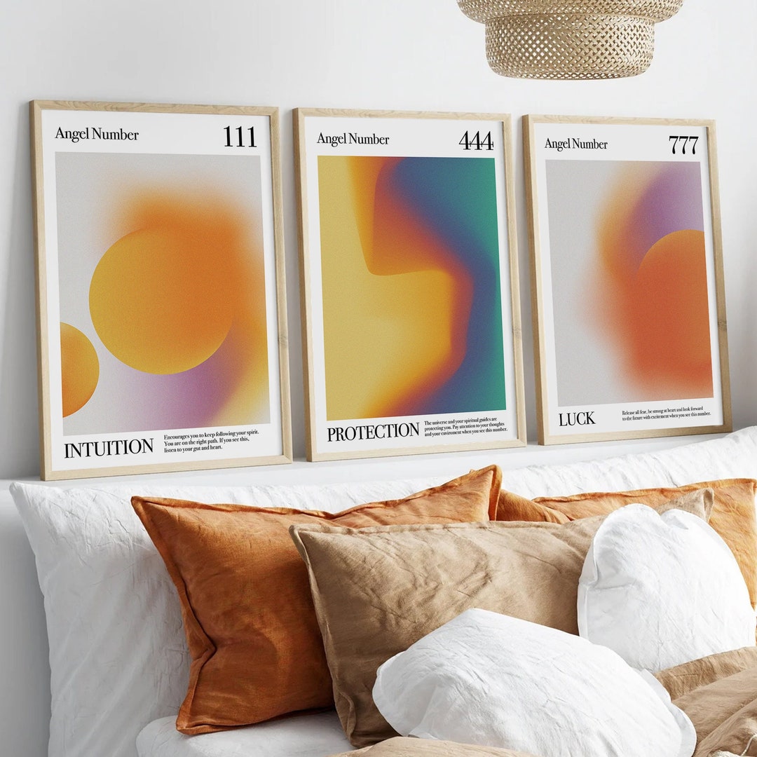 Angel Number SET OF 3 Aura Poster Gradient Wall Art - Etsy