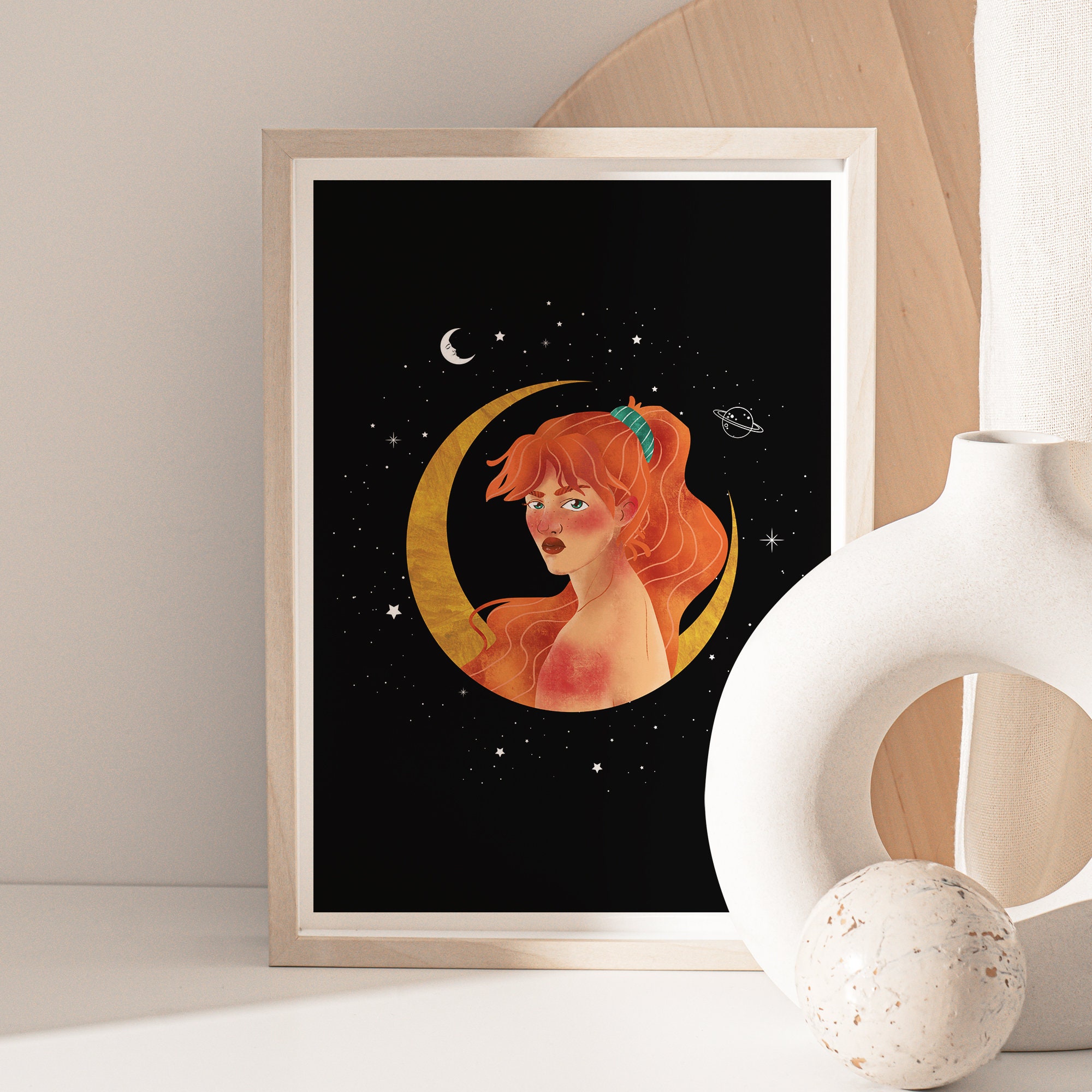 Moon Goddess Print Poster Art Drawing Wicca Illustration - Etsy