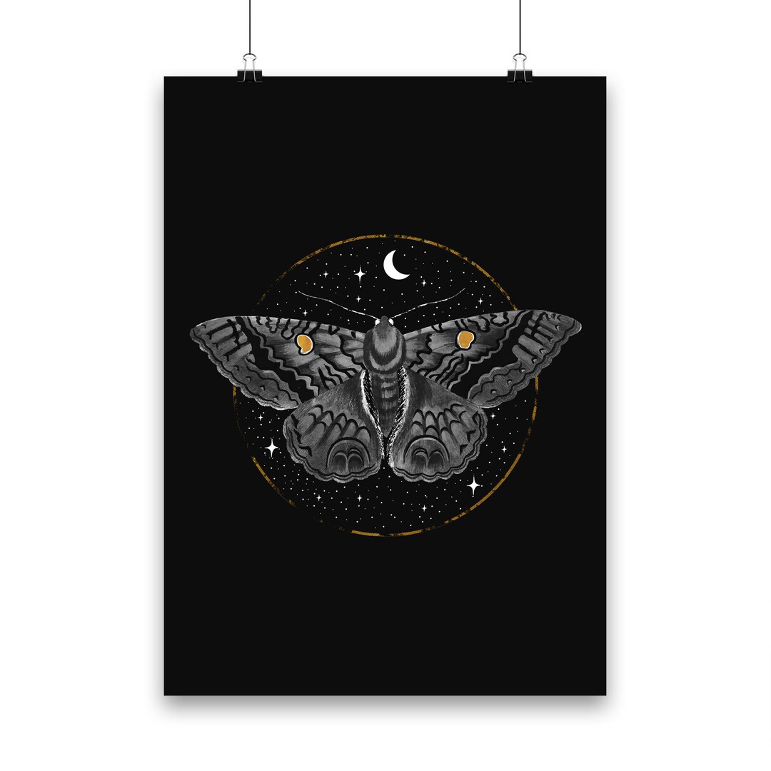 Luna Moth Print, Moth Illustration, Moonlight, Moon Phases Print ...