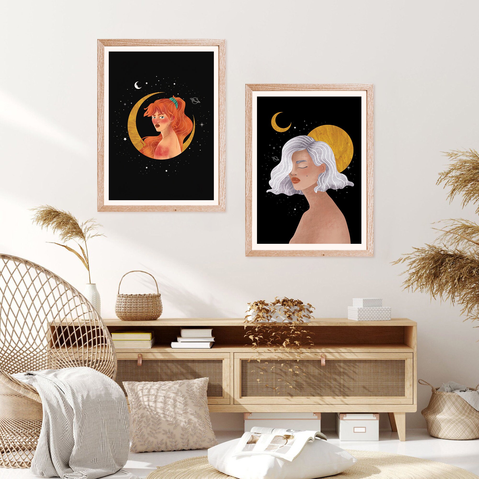 Moon Goddess Print Poster Art Drawing Wicca Illustration - Etsy