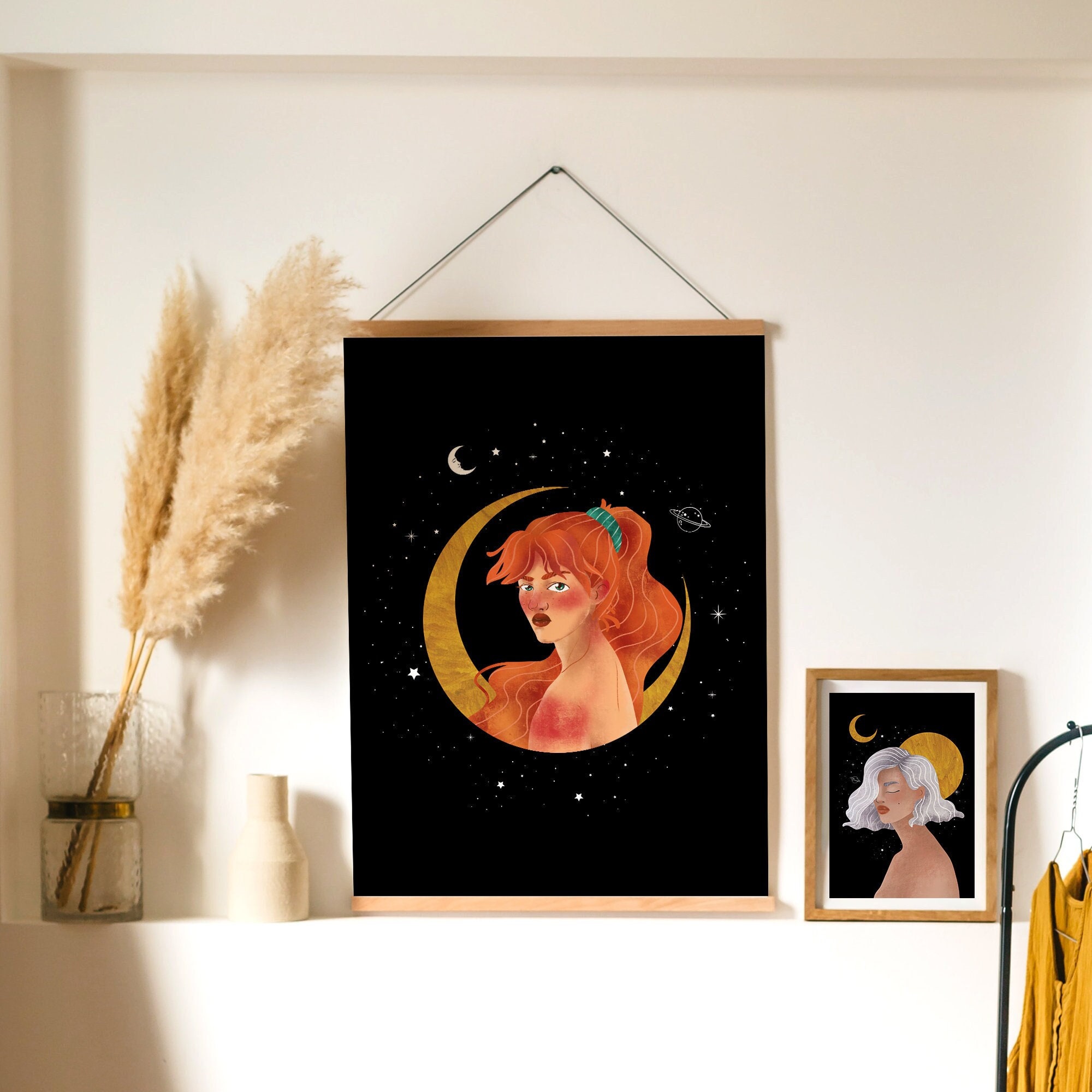 Moon Goddess Print Poster Art Drawing Wicca Illustration - Etsy