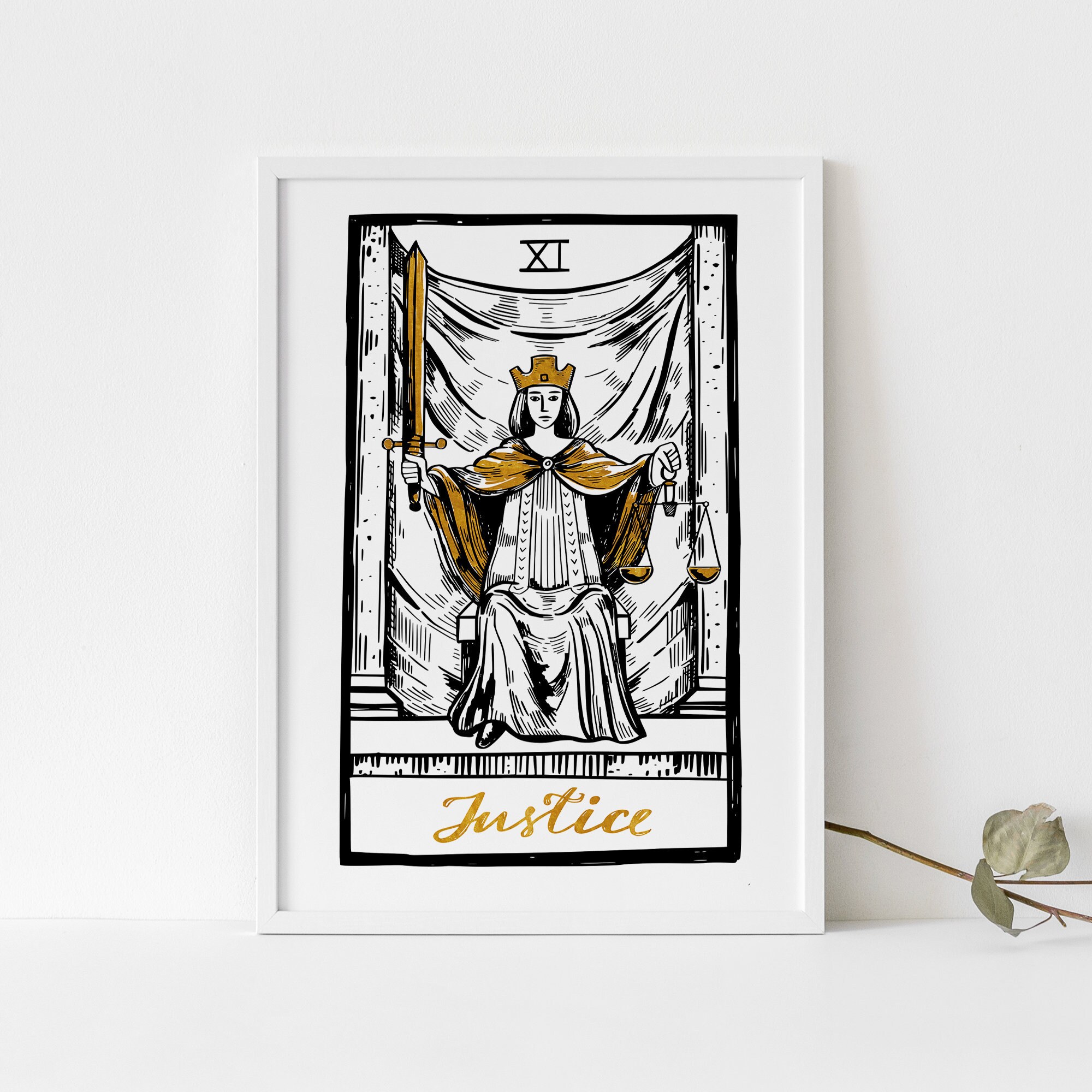 Justice Tarot Occult Art Deco Print Art & Collectibles Wood & Linocut ...
