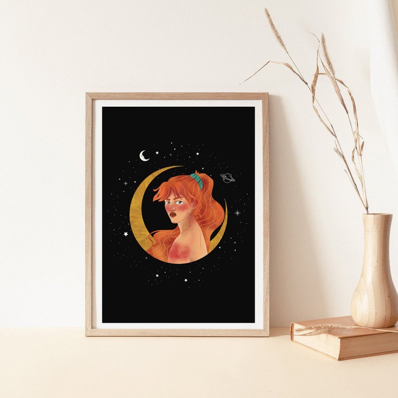Moon Goddess Print Poster Art Drawing Wicca Illustration - Etsy