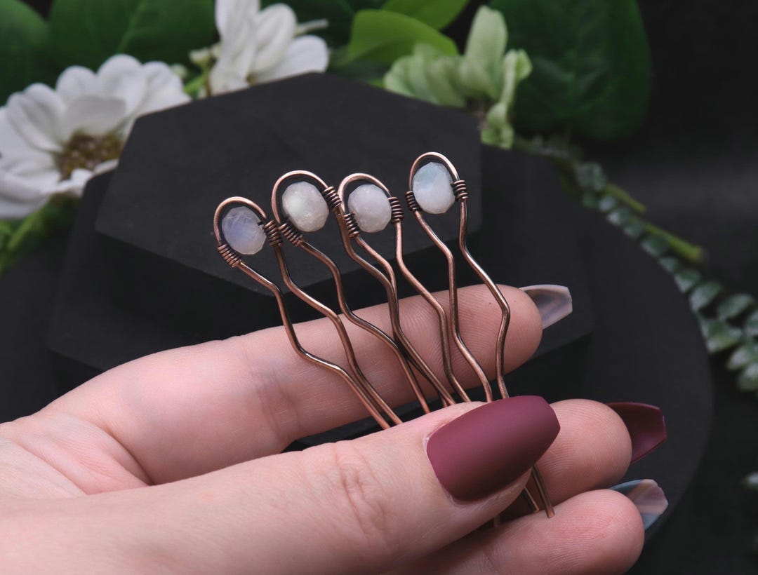 Moonstone Crystal Hair Pins - Antique Copper Updo Accessories - Hair ...