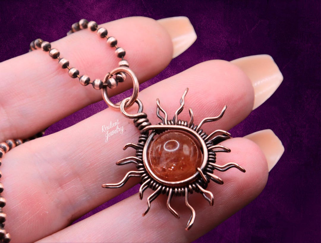 Copper Wire Wrapped Sunstone Necklace – Handmade Sun Pendant - Etsy