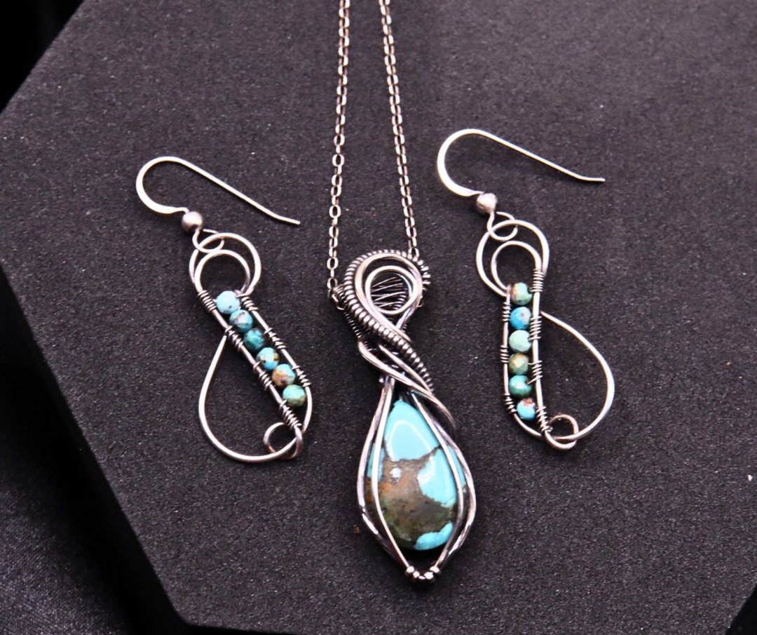 Turquoise Sterling Silver Necklace and Earring Jewelry Set Turquoise ...