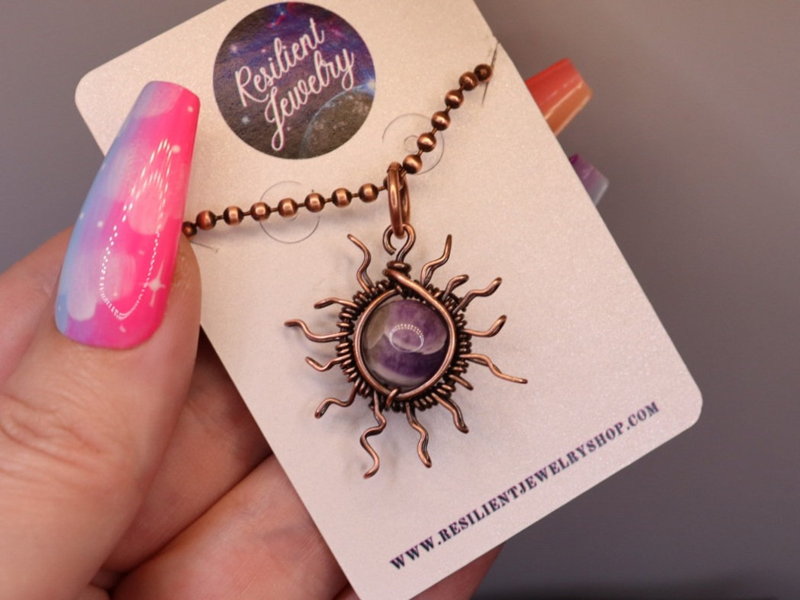 Chevron Amethyst Sun Necklace- Purple Sun - Amethyst Crystal Copper ...