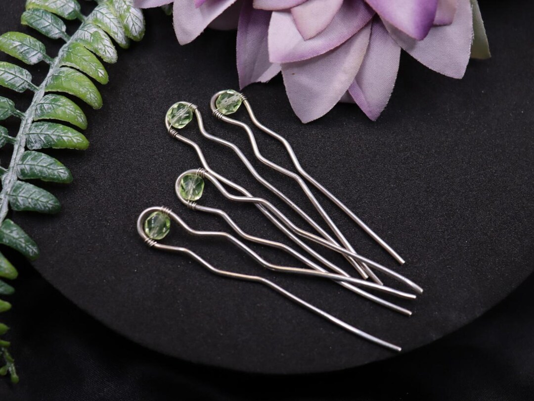 Uranium Glass Hair Pins- UV Reactive- Silver Hair Pin Set of 4 ...