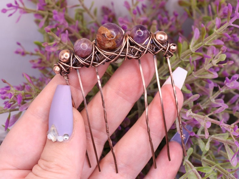 Handmade Copper Hair Comb – Super 7 Crystal, Metaphysical Hairpiece - Etsy