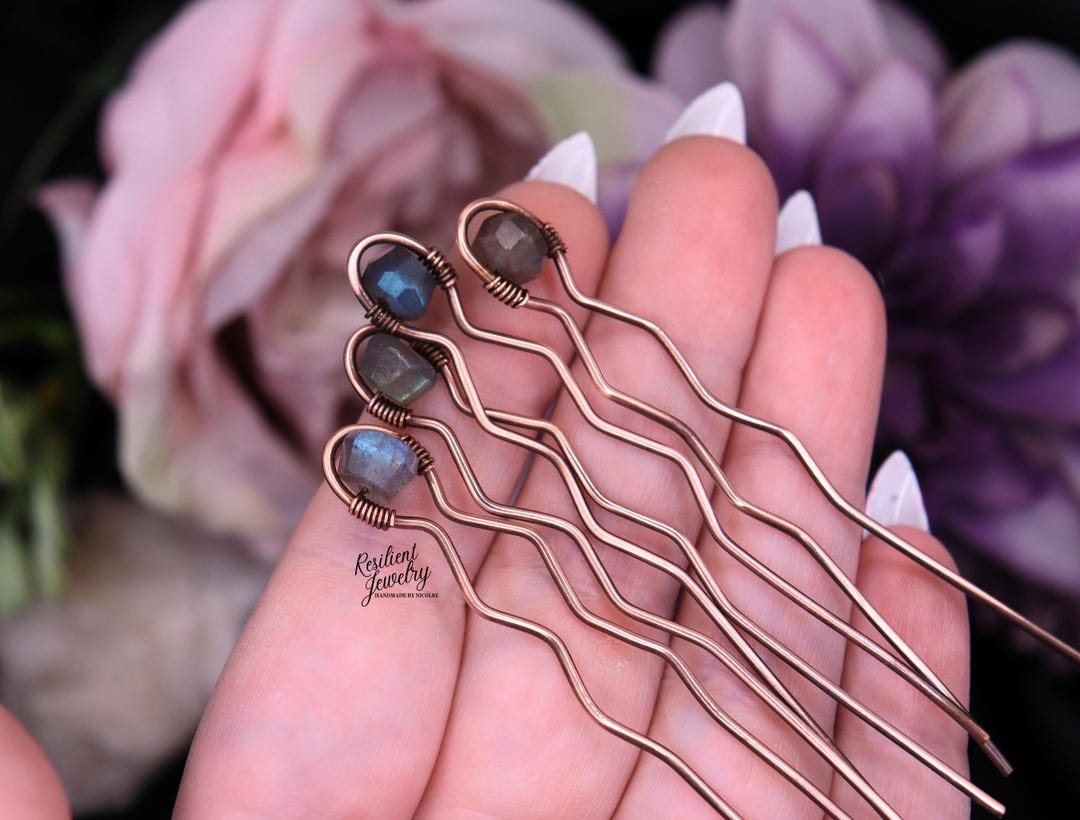 Copper Labradorite Medium Hair Pins – Handmade Crystal Hair Accessories ...