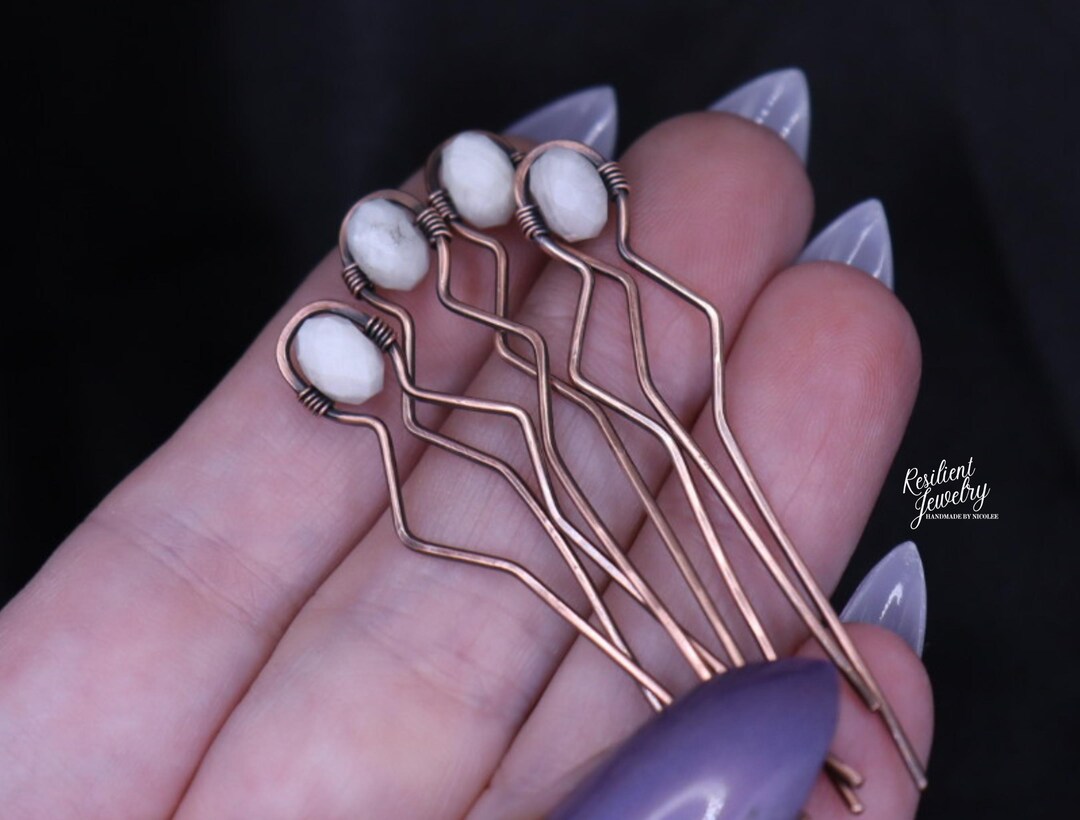 Moonstone Crystal Hair Pins - Antique Copper Updo Accessories - Hair ...