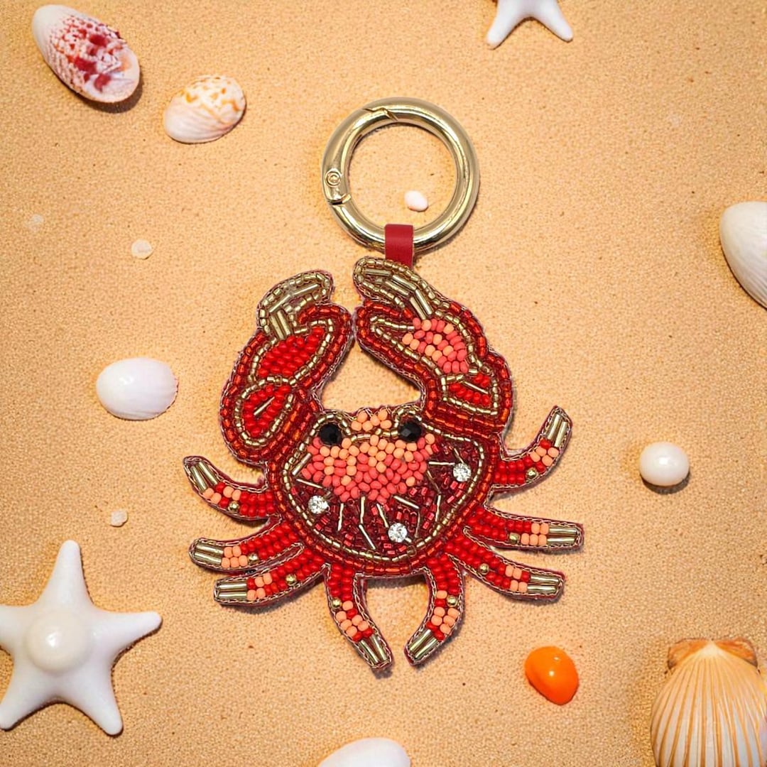 Red Beaded Crab Bag Charm Key Chain - Etsy