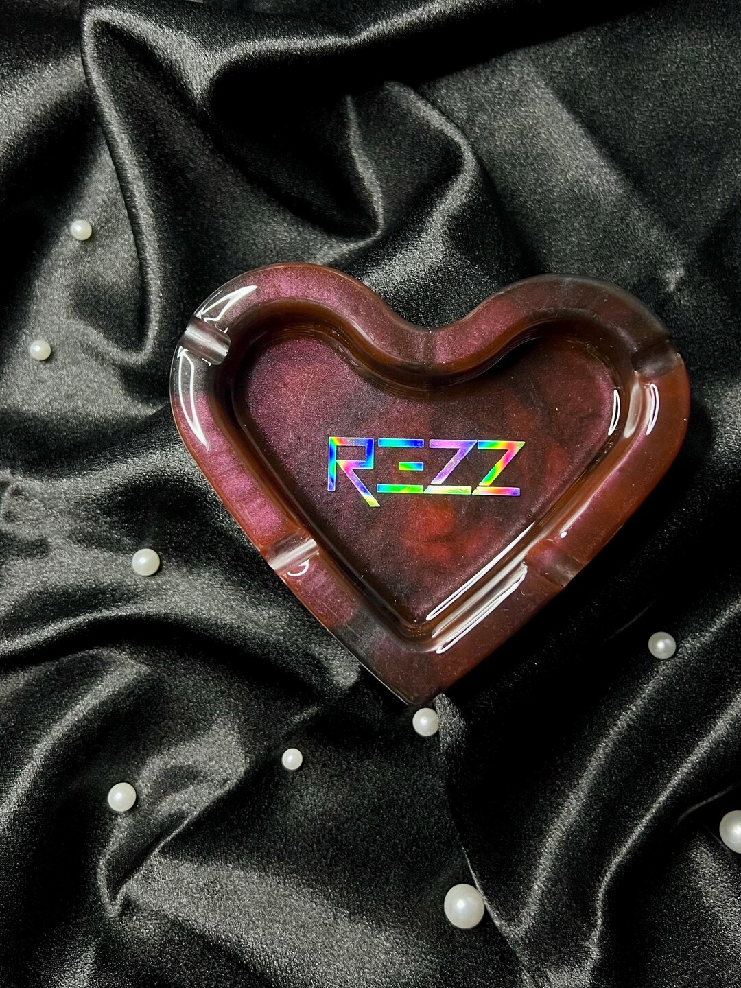 Holographic REZZ Heart Ashtray - Handmade Resin Tray, EDM, DJ, Home ...
