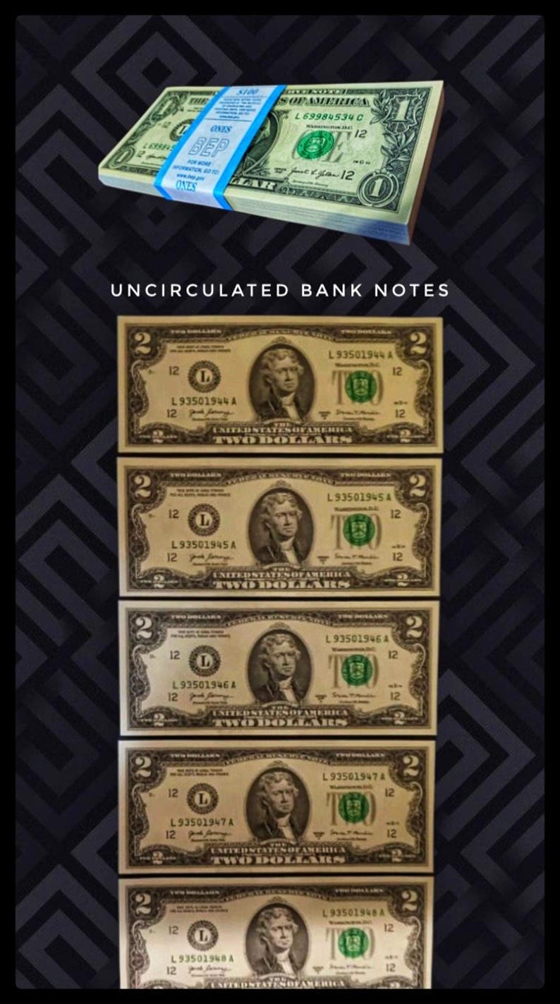 CRISP New MONEY -united States Federal Reserve 1 or 2 Dollars ...