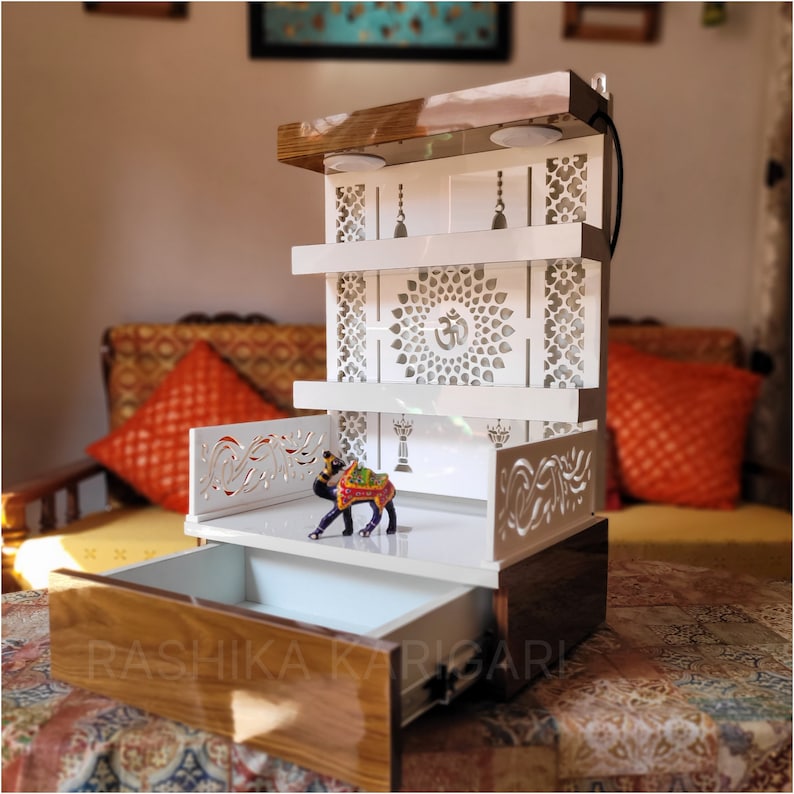 Rashikakarigari Wooden Mandir With LED Light Home and Office Temple ...