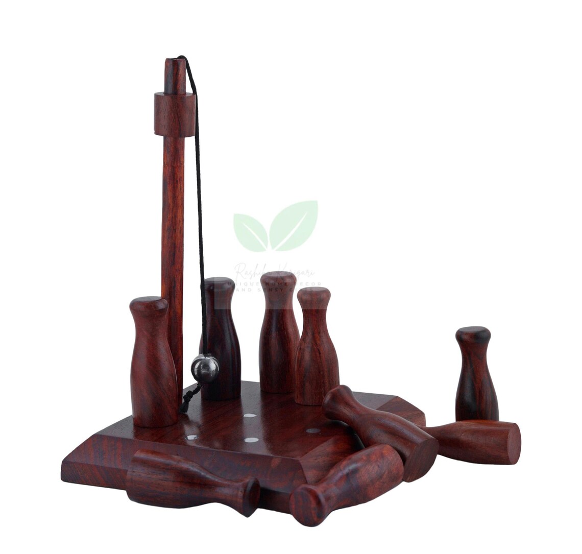 Handmade Wooden Bar Skittle Pendulum Bowling Desk Game—mini Desktop ...