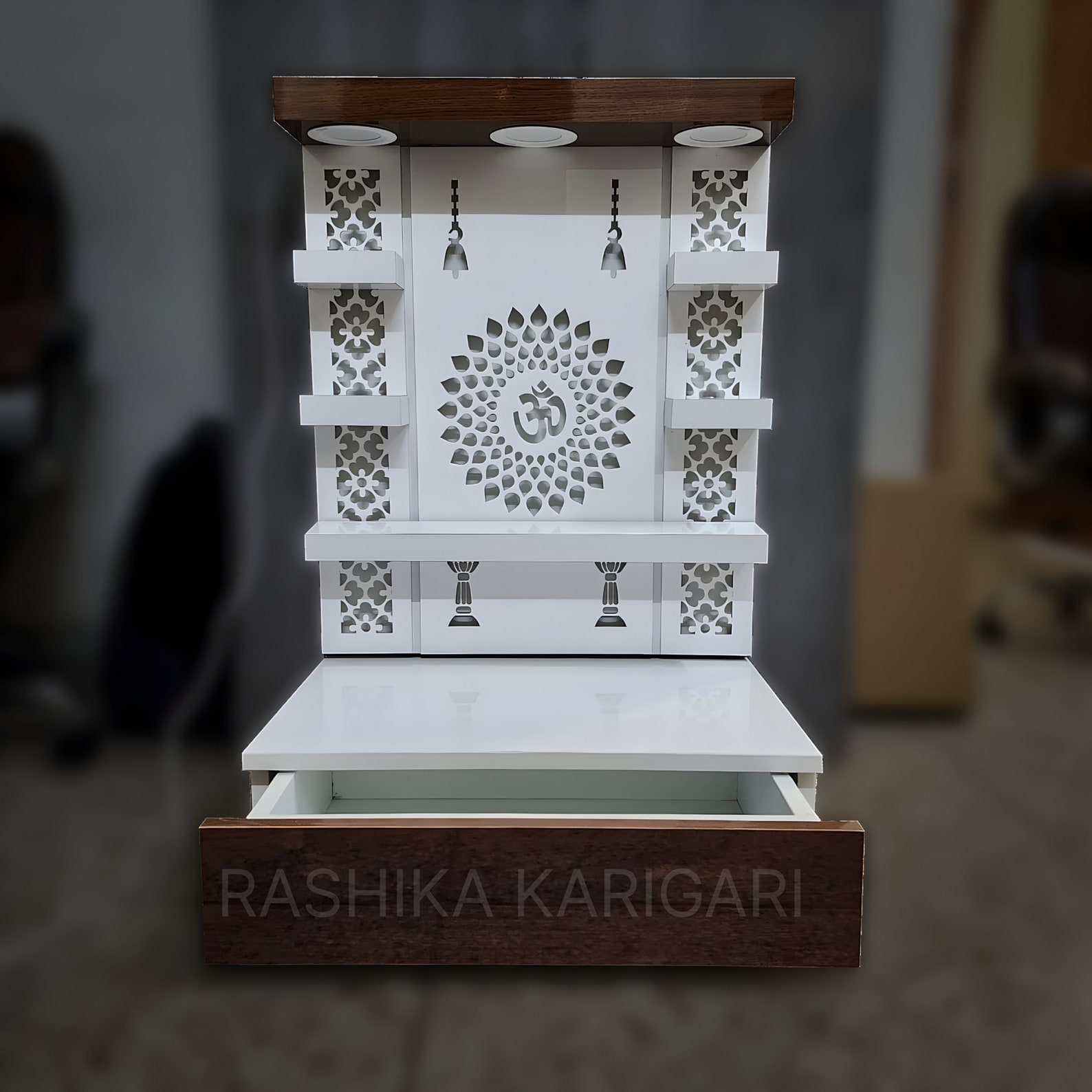 Rashikakarigari Wooden Mandir With LED Light | Home and Office Temple ...