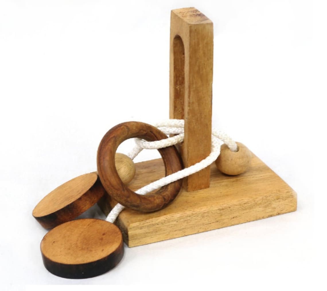 Wooden Rope Ring Puzzle: IQ Brain Teaser, Montessori Toy Best Christmas ...
