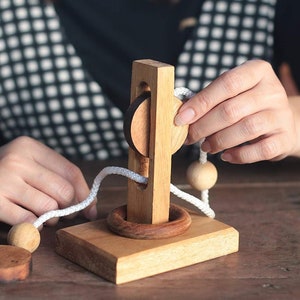 Wooden Ring & Rope Puzzle: Handmade IQ Brain Teaser - Etsy