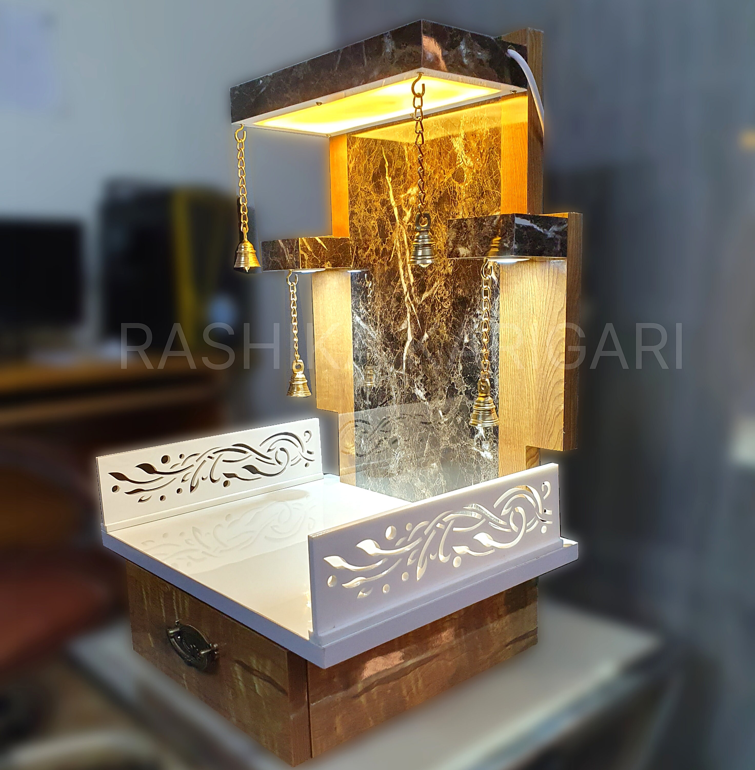 Wooden Mandir for Home and Office Temple With Led Light Puja Mandir ...